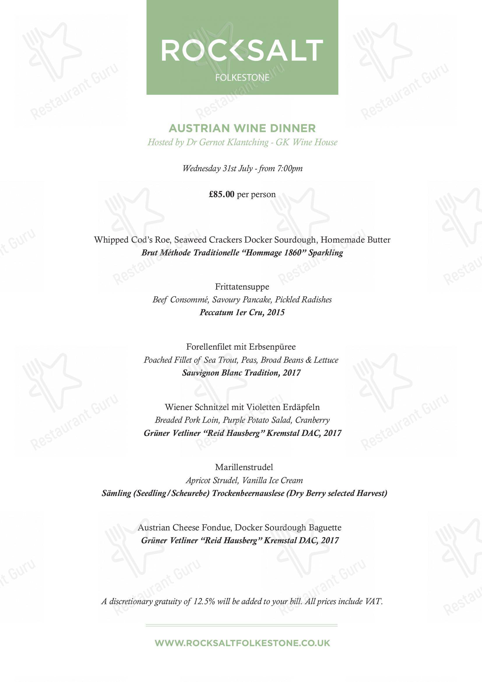 Menu at Rocksalt Restaurant, Folkestone