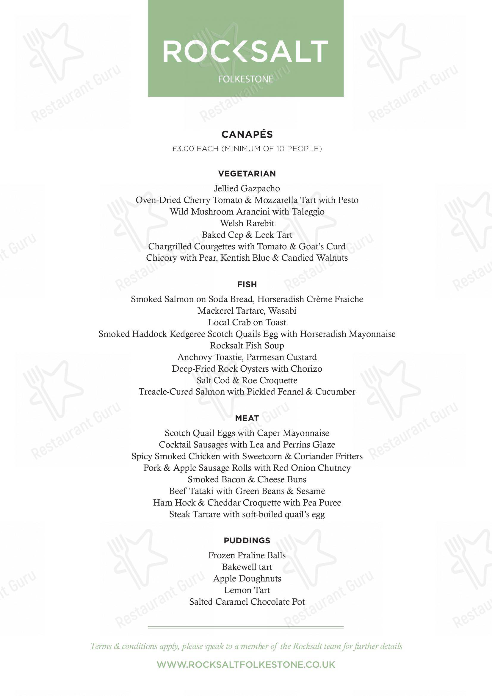 Menu at Rocksalt Restaurant, Folkestone