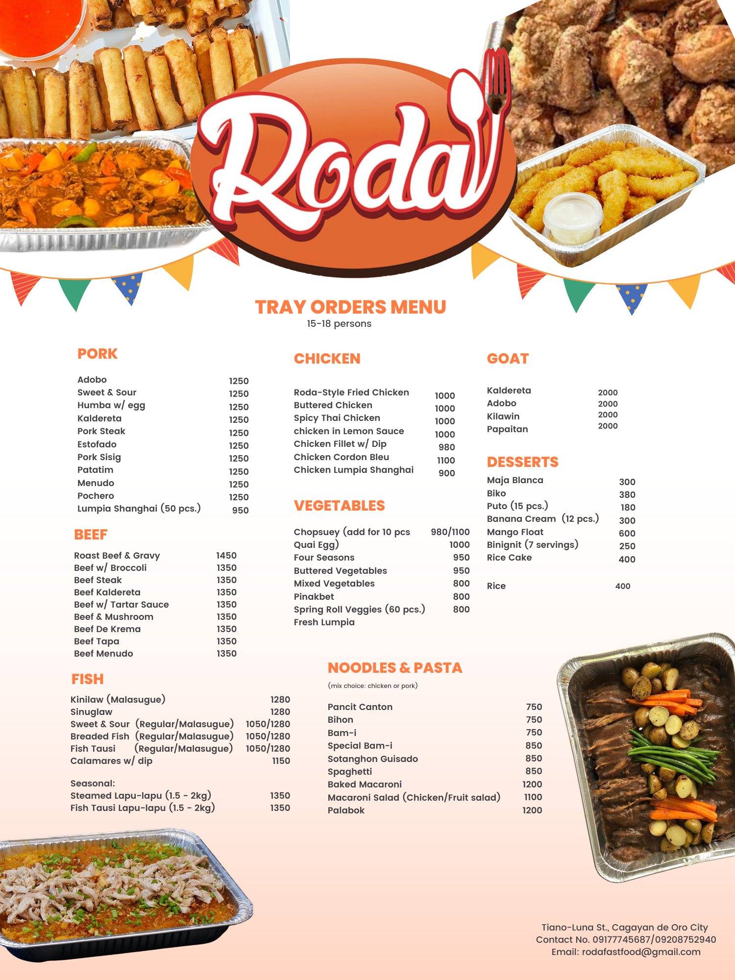 Menu at Roda Fastfood restaurant, Cagayan de Oro