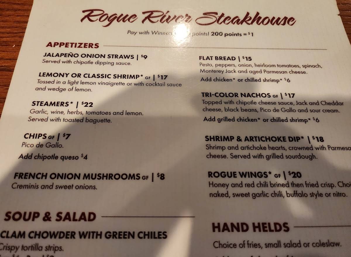 Menu at Rogue River Steak and Seafood steakhouse, Lincoln City
