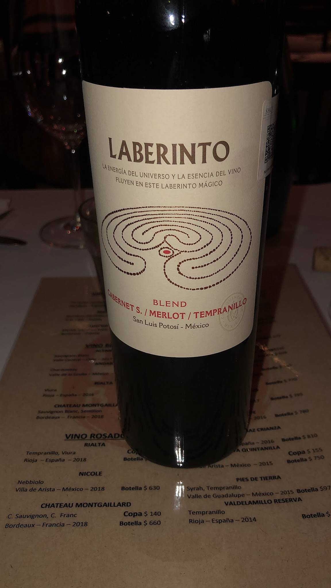 Carta del restaurante Rojo Bistrot, Ciudad del México