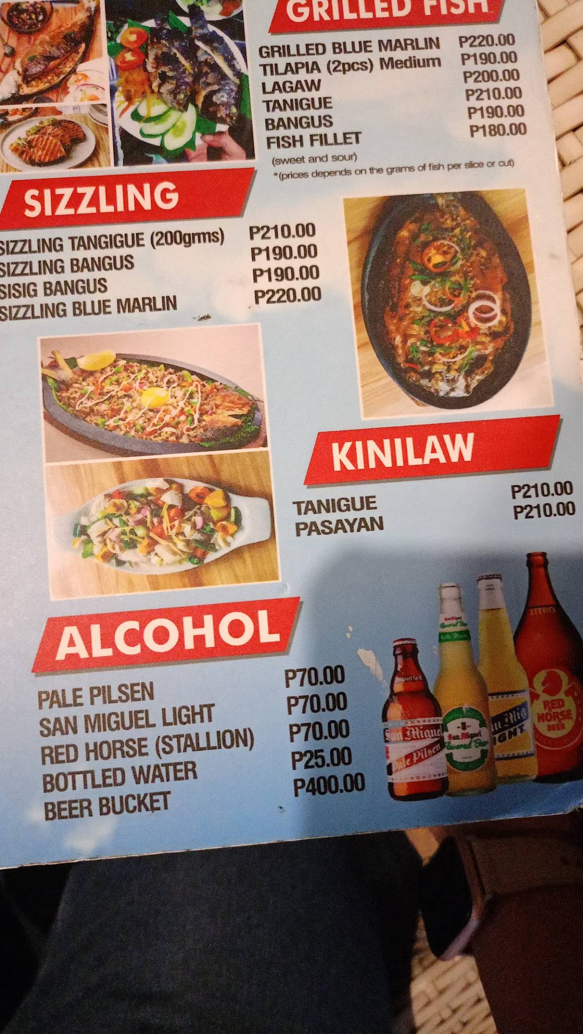 Menu at Rojo's Beach Resort and Floating Restaurant, Bacolod