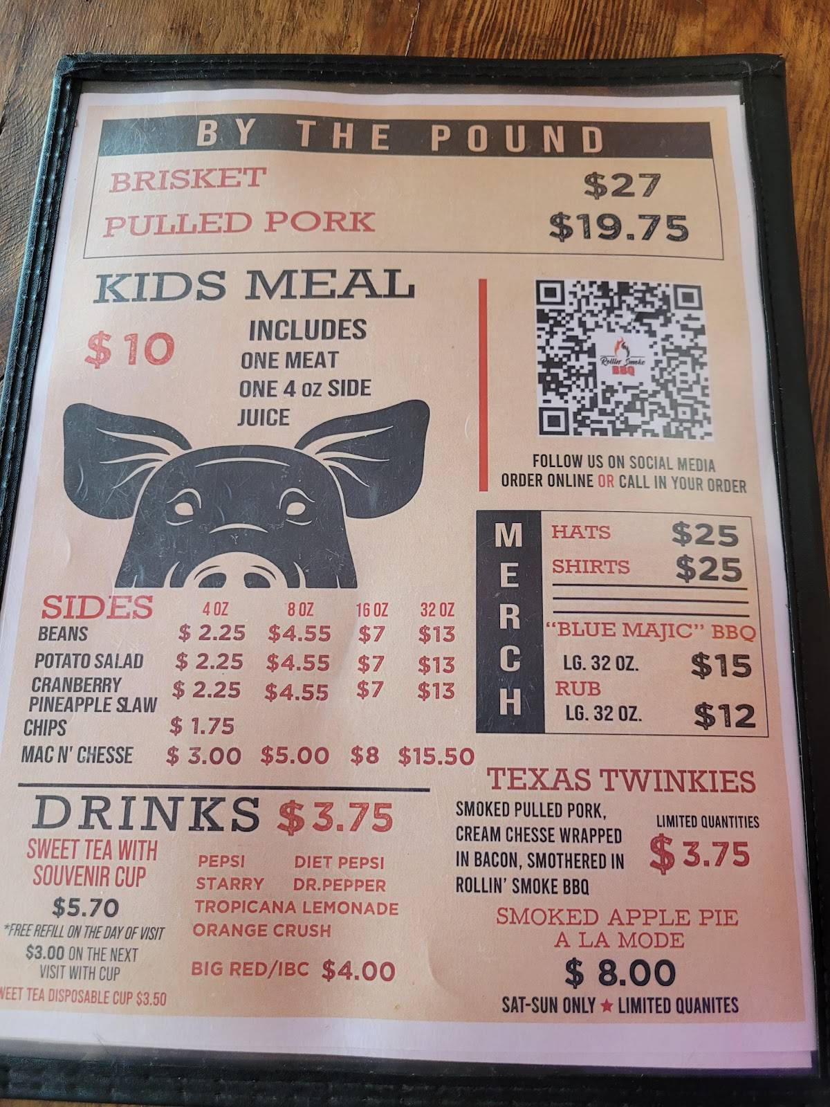 Menu at Rollin' Smoke BBQ, Anthony