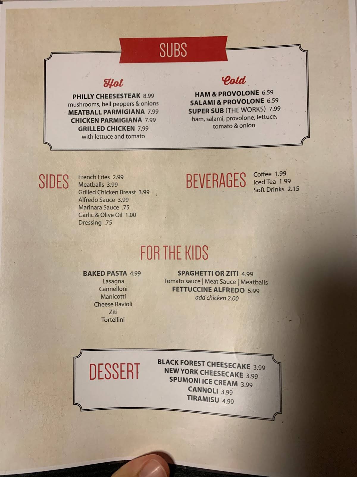 Menu at Roma Italian Restaurant, Bellevue