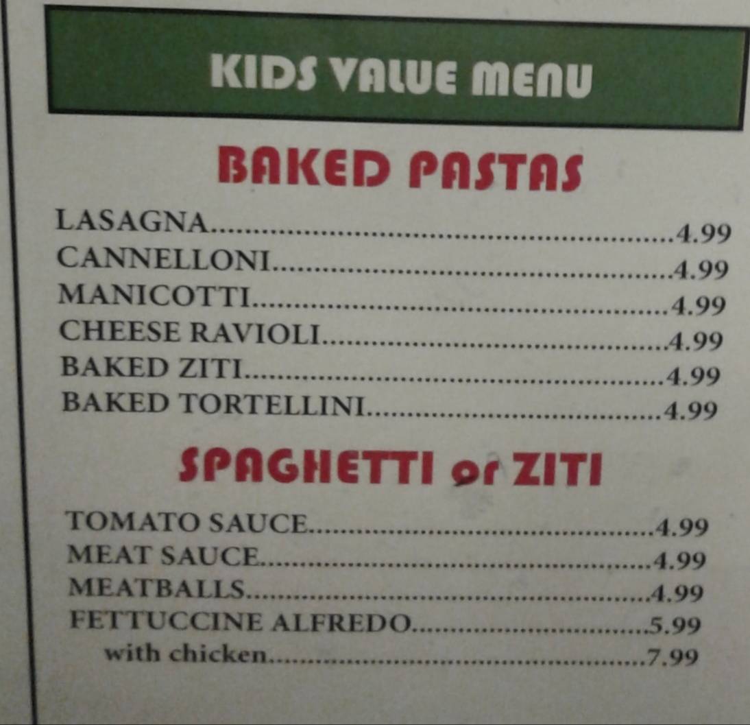 Menu at Roma Italian Restaurant, Bellevue