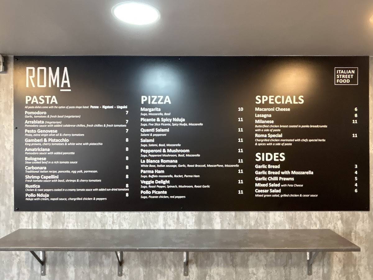 Menu at Roma Italian Street Food restaurant, Port Glasgow