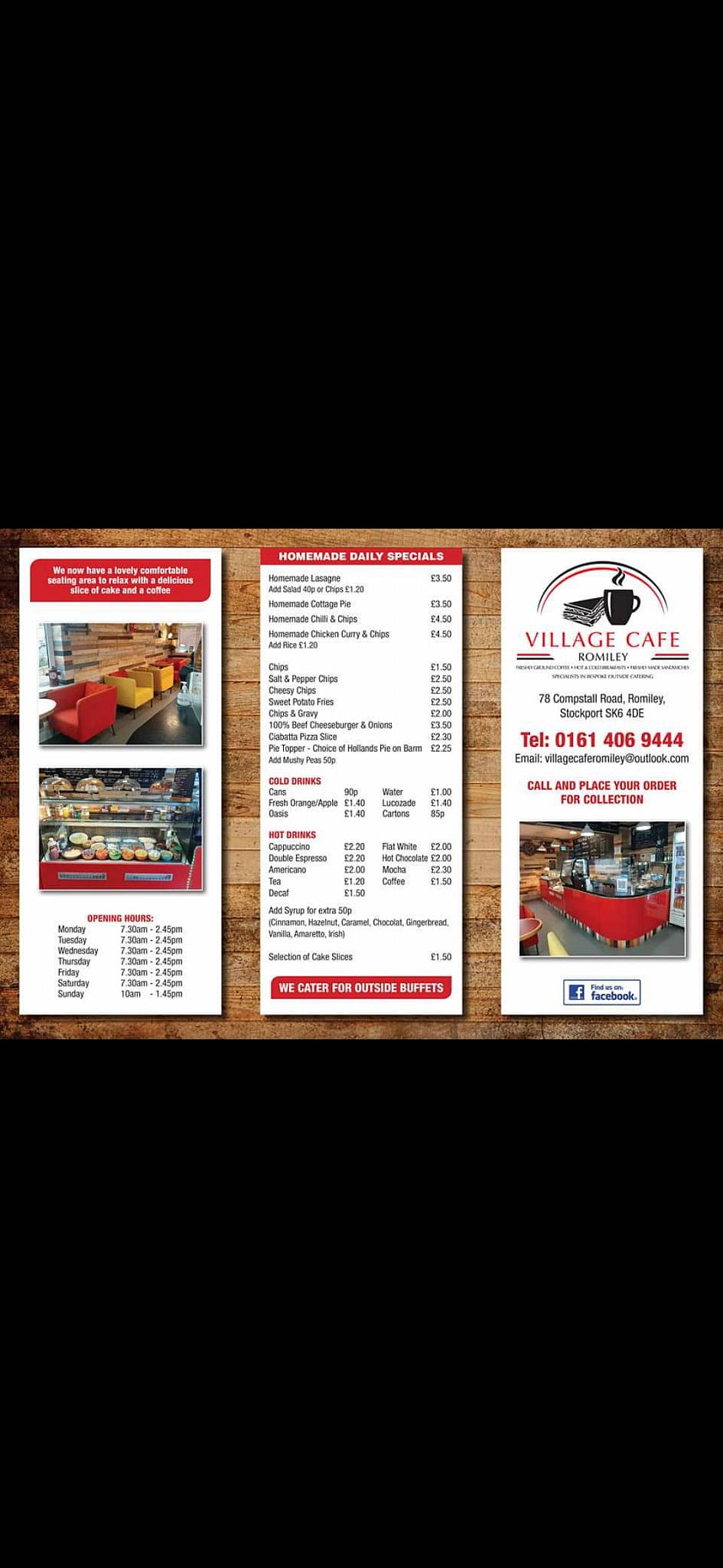 Menu at Village Cafe, Stockport, 78 Compstall Rd