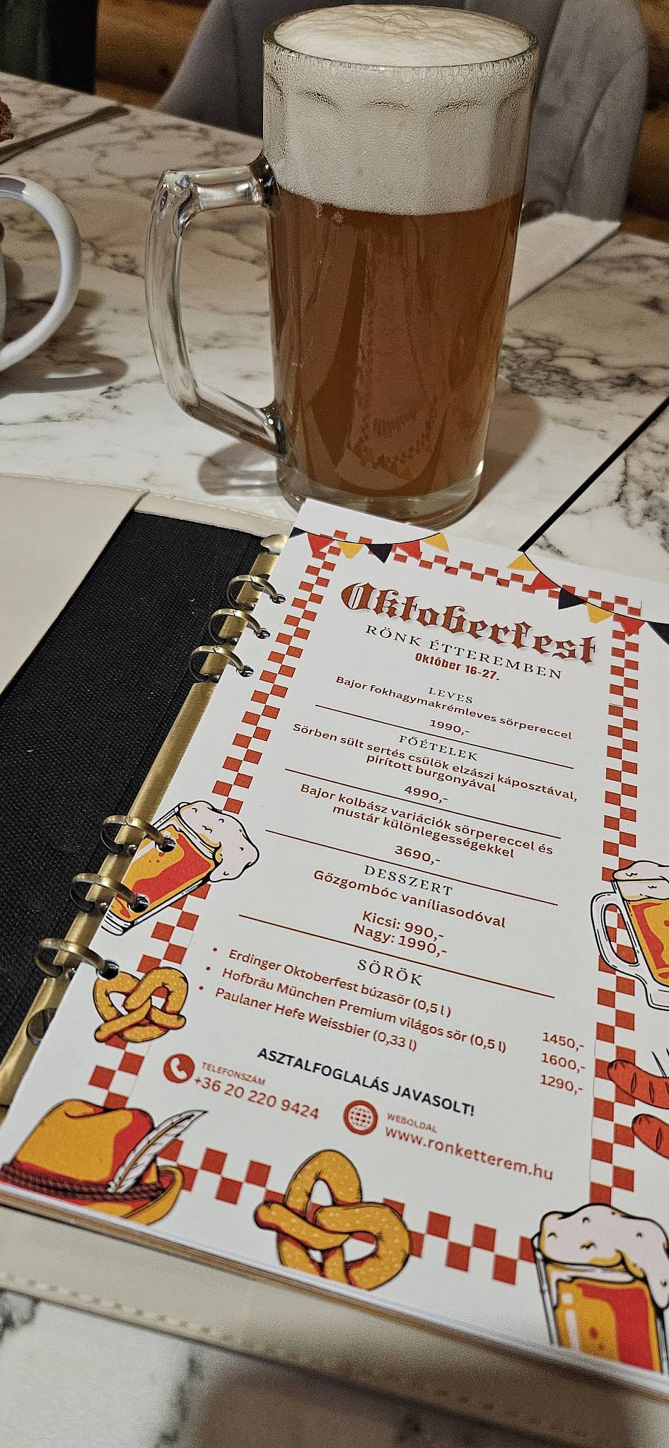 Menu at Rönk Étterem restaurant, Tát