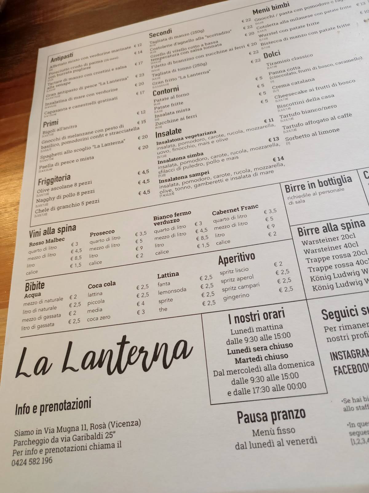 Menu da La Lanterna ristorante, Rosà