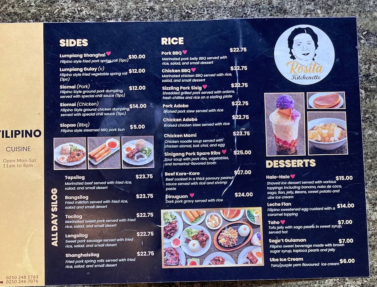 Menu at Rosita Kitchenette restaurant, Auckland, 200a Mount Wellington Hwy