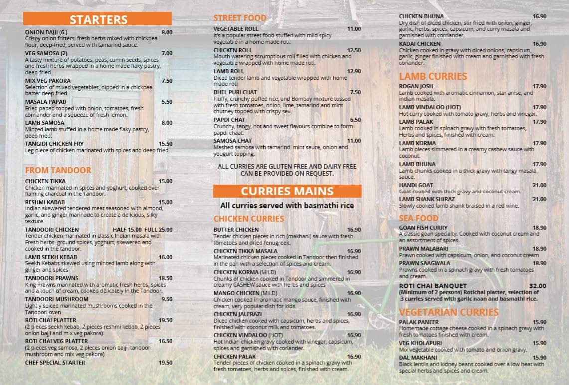 Menu at Roti Chai Indian Street Kitchen Halswell restaurant, Christchurch
