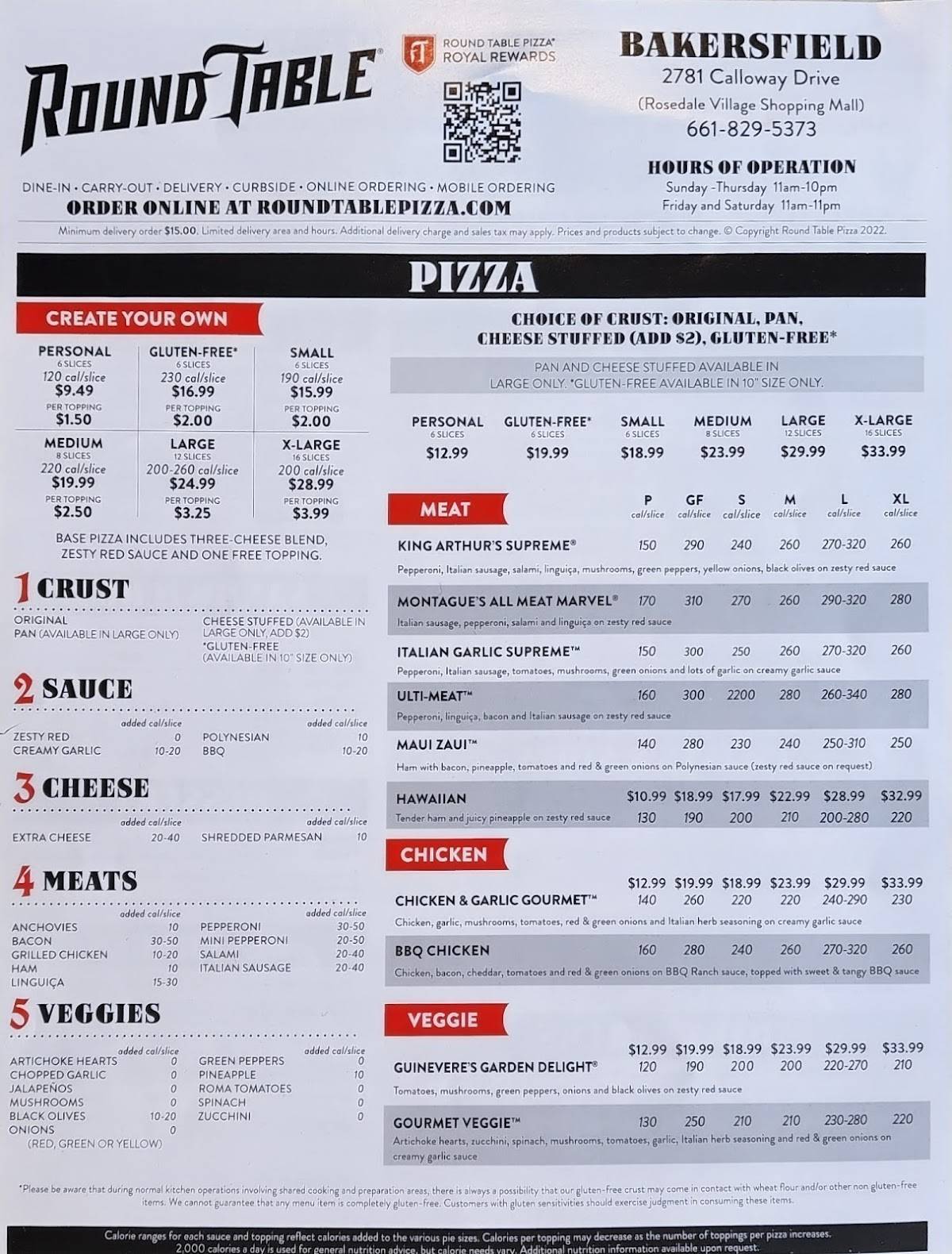 Menu at Round Table Pizza pizzeria, Bakersfield, Calloway Dr Unit C
