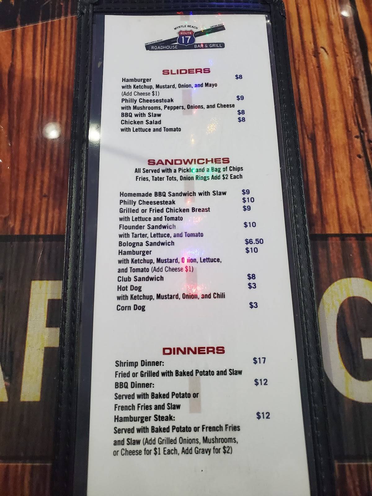 Menu at Route 17 Roadhouse Bar & Grill, Myrtle Beach