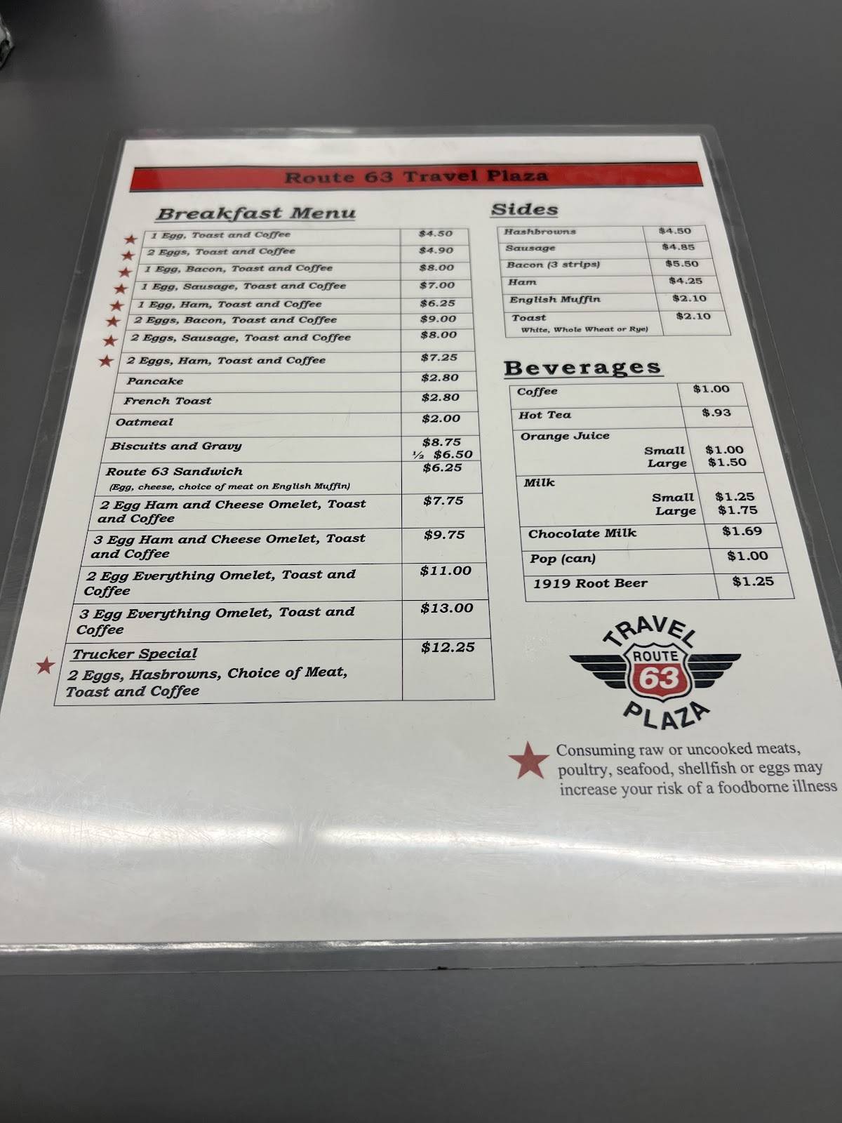 Menu at Route 63 Travel Plaza pizzeria, Chester