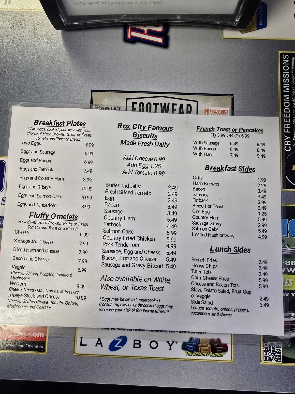Menu at Rox City Grill restaurant, Roxboro