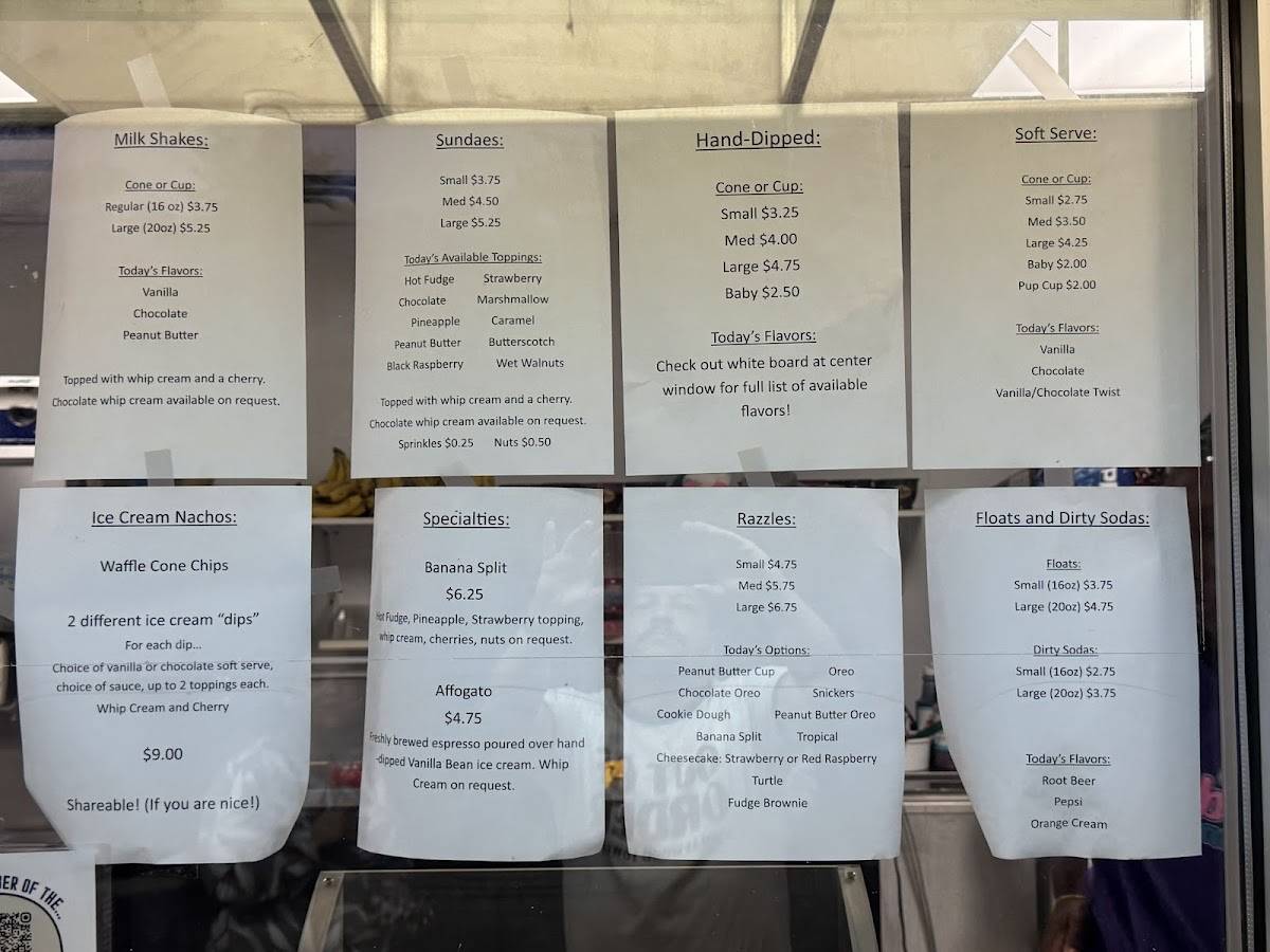 Menu at Roxberry Creamery, Johnstown