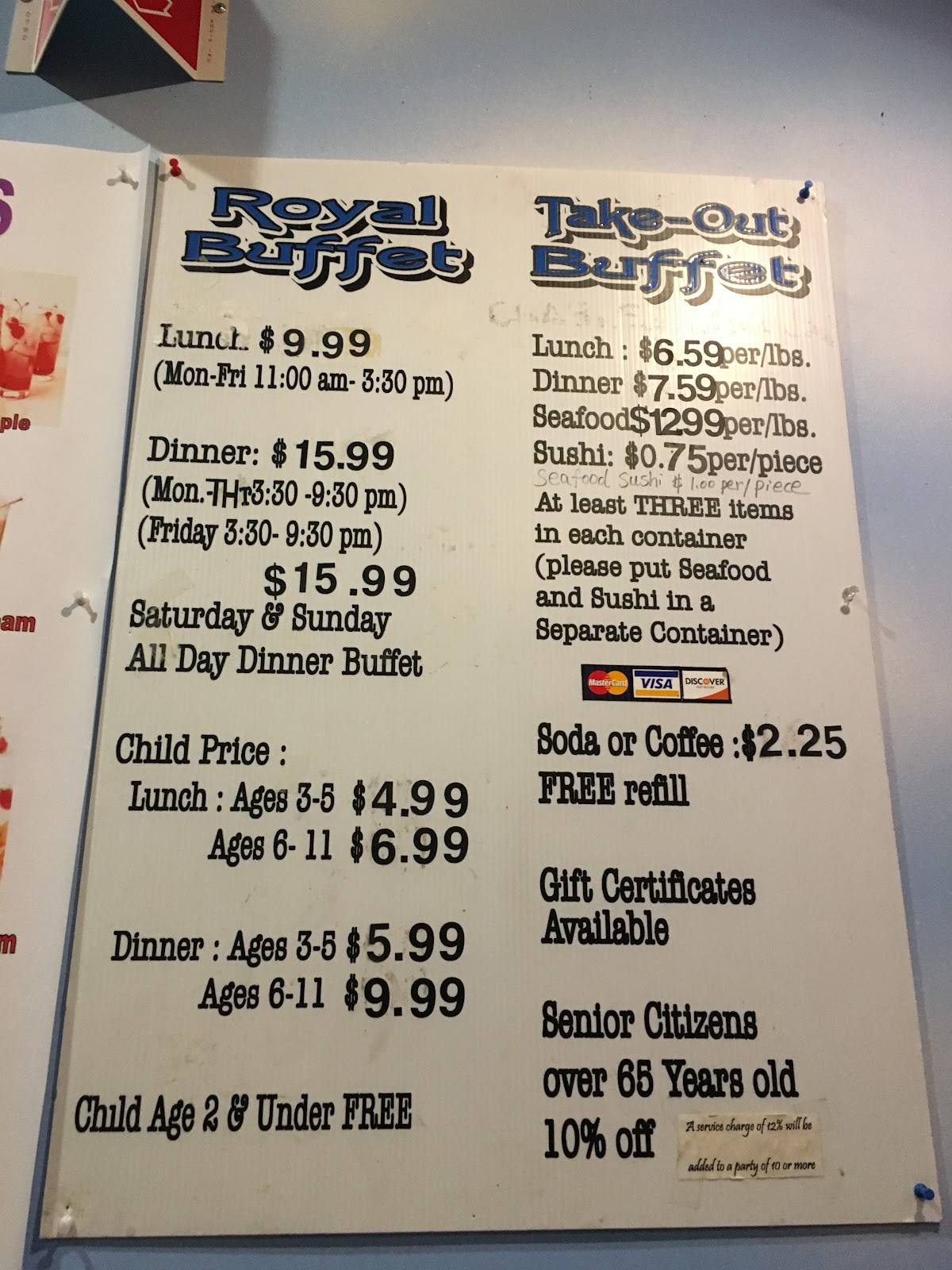 Menu at Royal Buffet & Grill restaurant, Chicopee, 591 Memorial Dr G