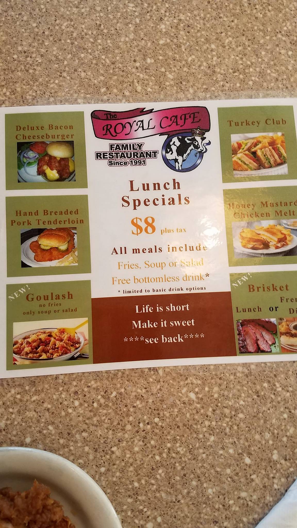 Carta de Royal Cafe, Story City, Broad St
