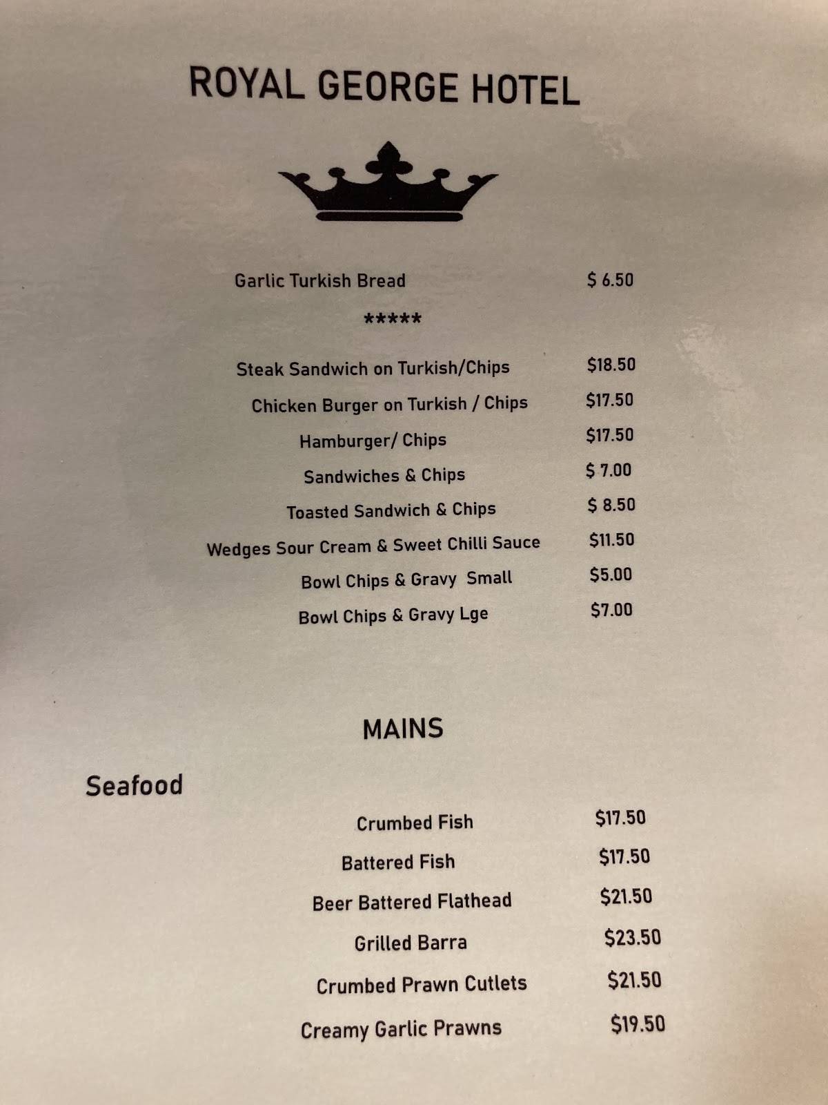 Menu at Royal George Hotel pub & bar, Rosewood