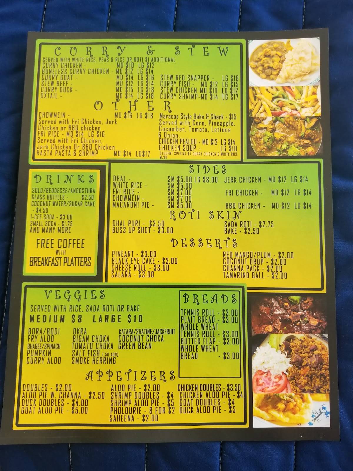 Carta del restaurante Royal Roti Shop, Baldwin