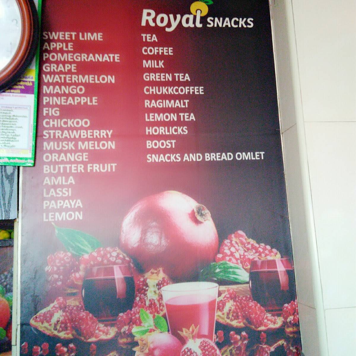 Menu at Royal Snacks, Chennai, 26V5+HPW