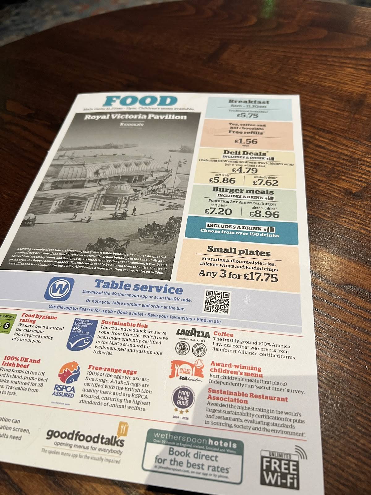 Menu at Royal Victoria Pavilion - JD Wetherspoon pub & bar, Ramsgate