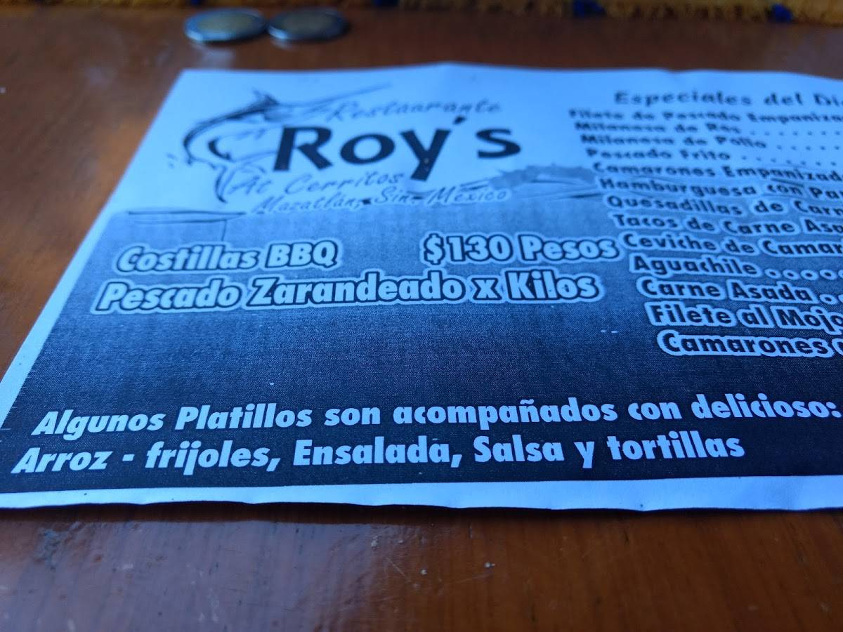 Menu at Roy's restaurant, Mazatlán