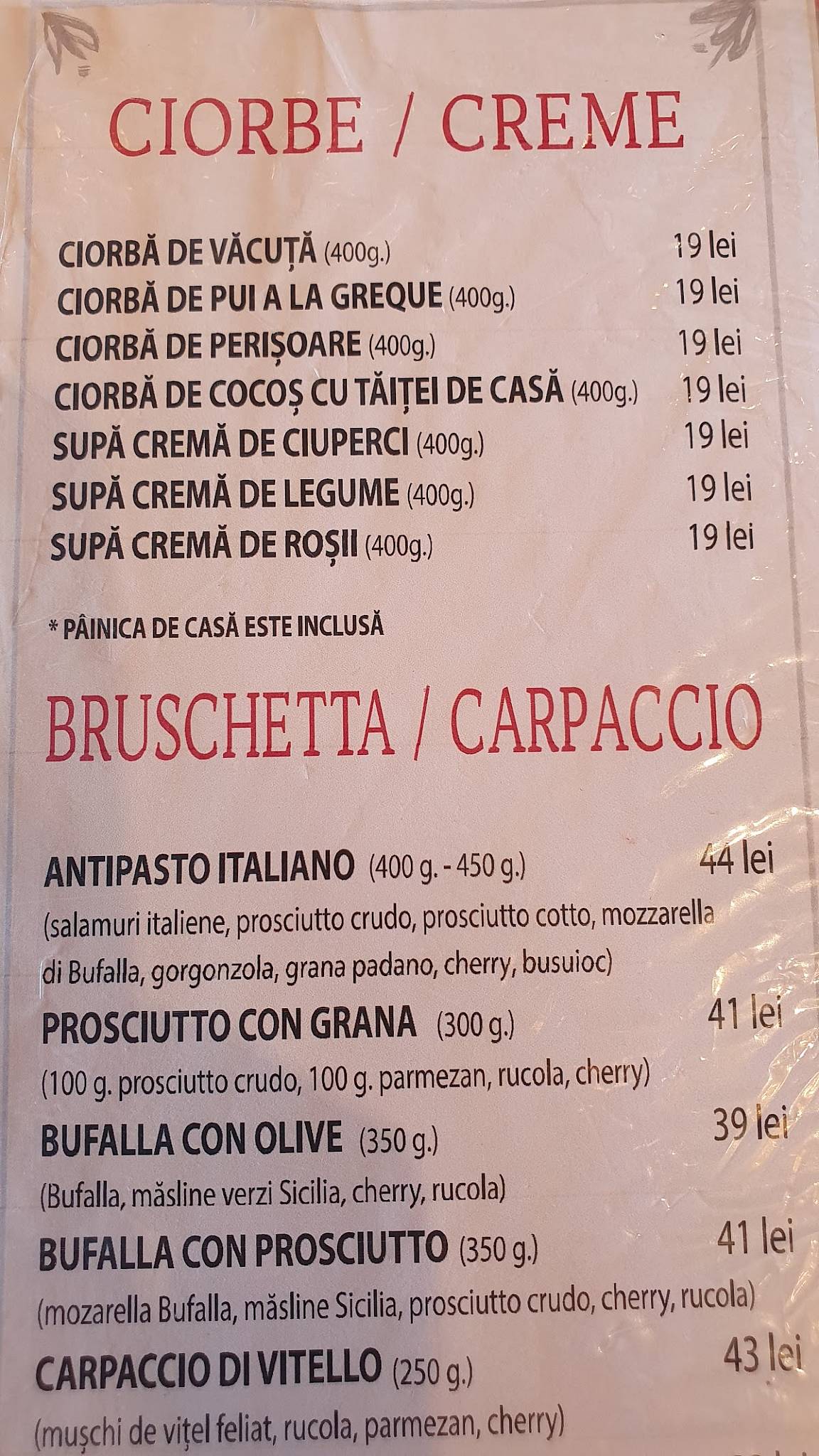 Menu at Trattoria Roz Cafe, Bucharest, Șoseaua Virtuții 2B