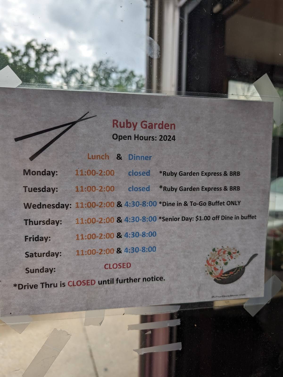 Menu at Ruby Garden restaurant, Ava
