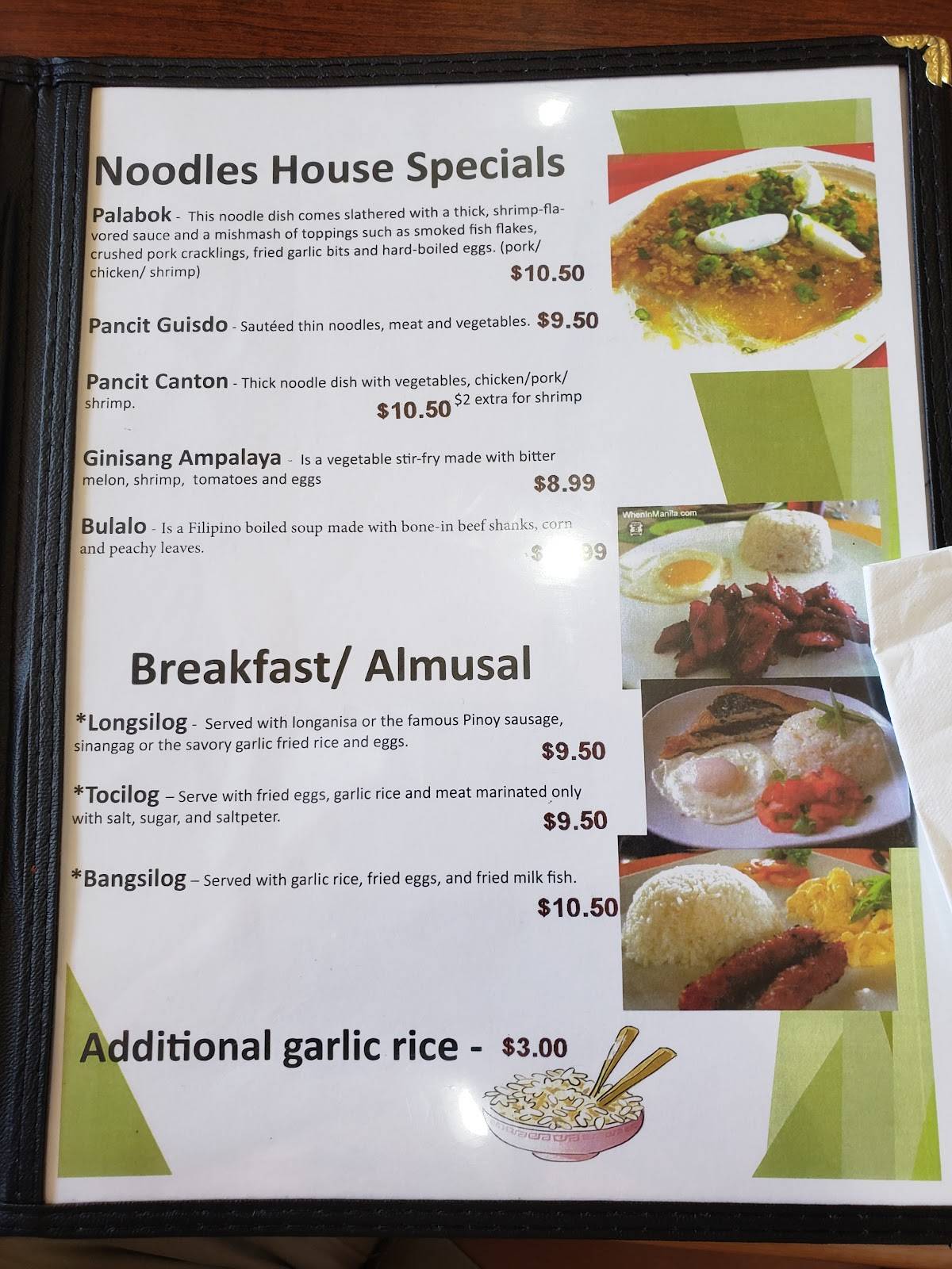 Menu at Ruby-Gin Filipino Restaurant, Pensacola, 2 N Old Corry Field Rd