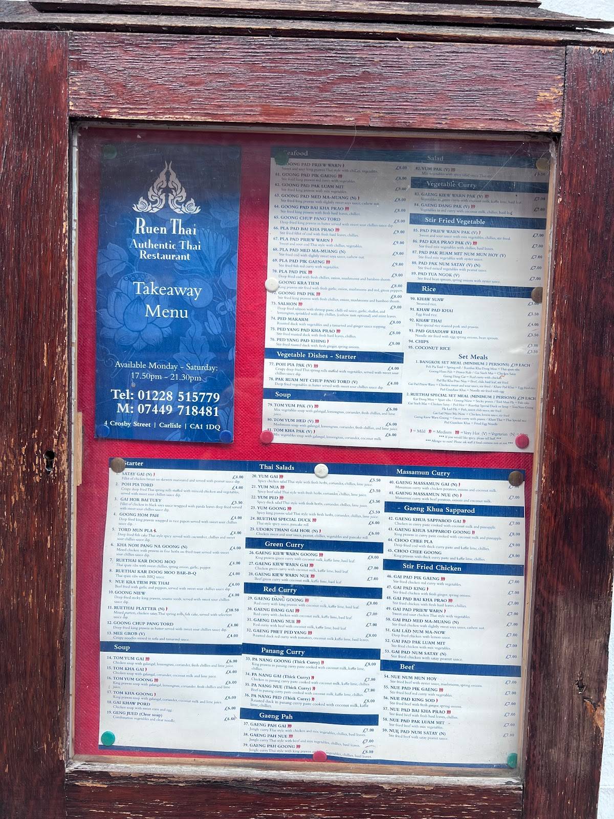 Menu at Ruen Thai Restaurant, Carlisle