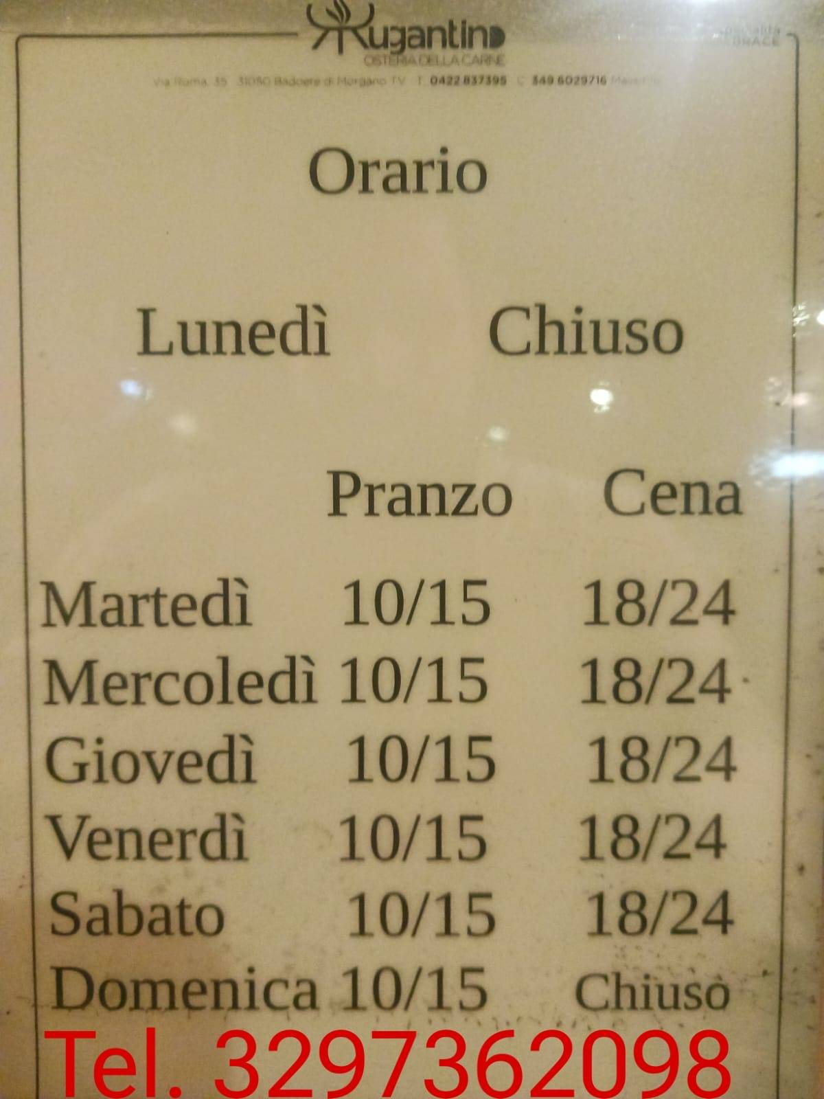 Menu da Rugantino ristorante, Badoere
