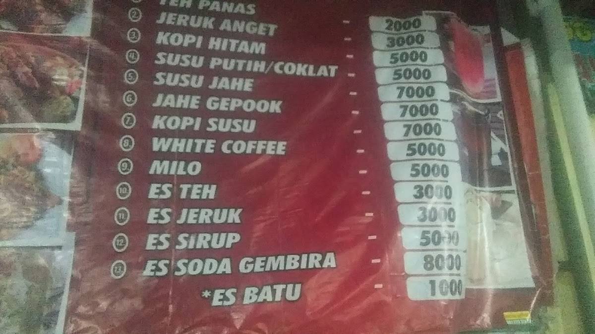 Carta del restaurante Rumah Maka Bu Yati, Nglebak