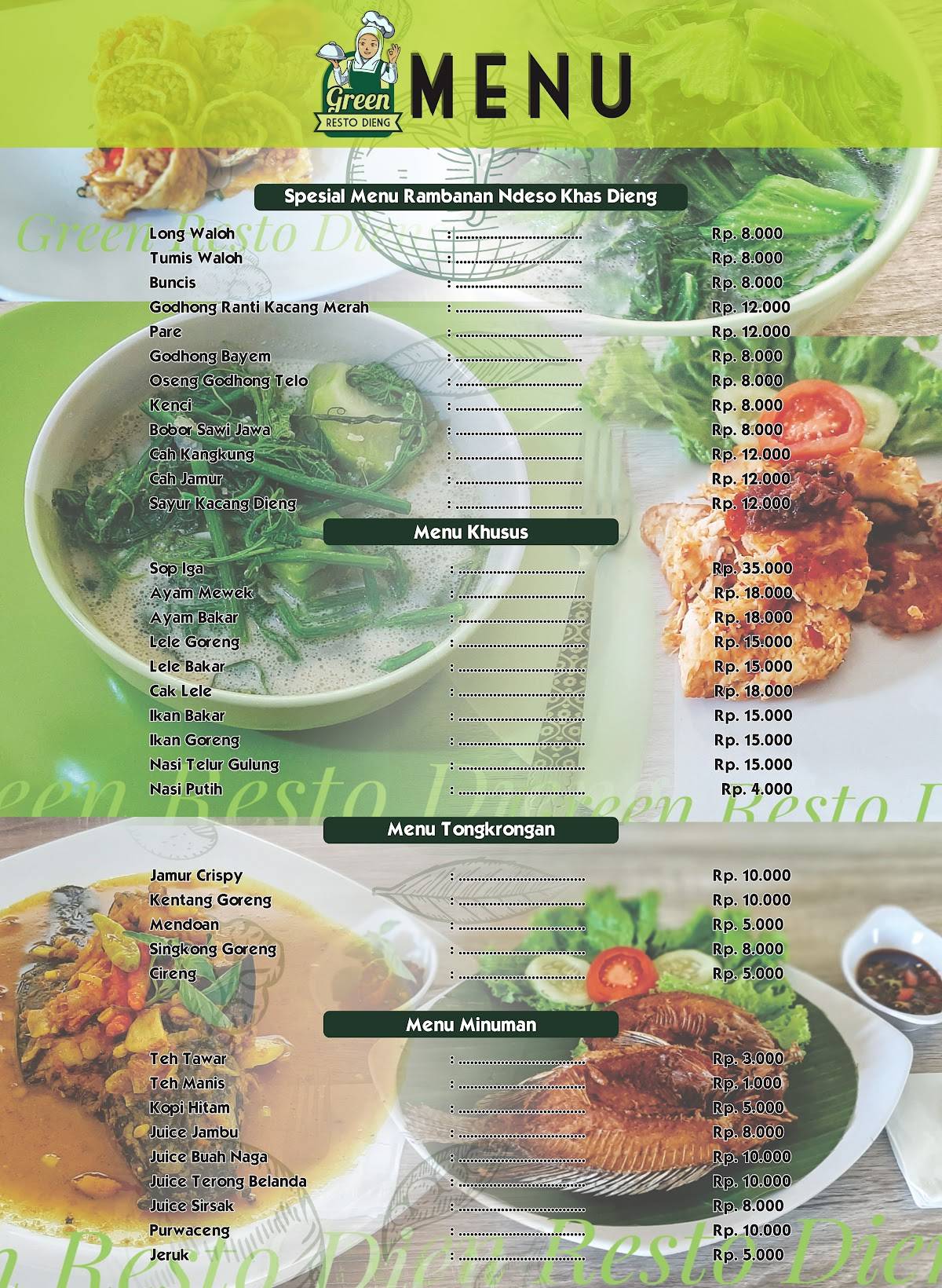Menu at Rumah Makan - Green Resto Dieng fast food, Dieng Kulon