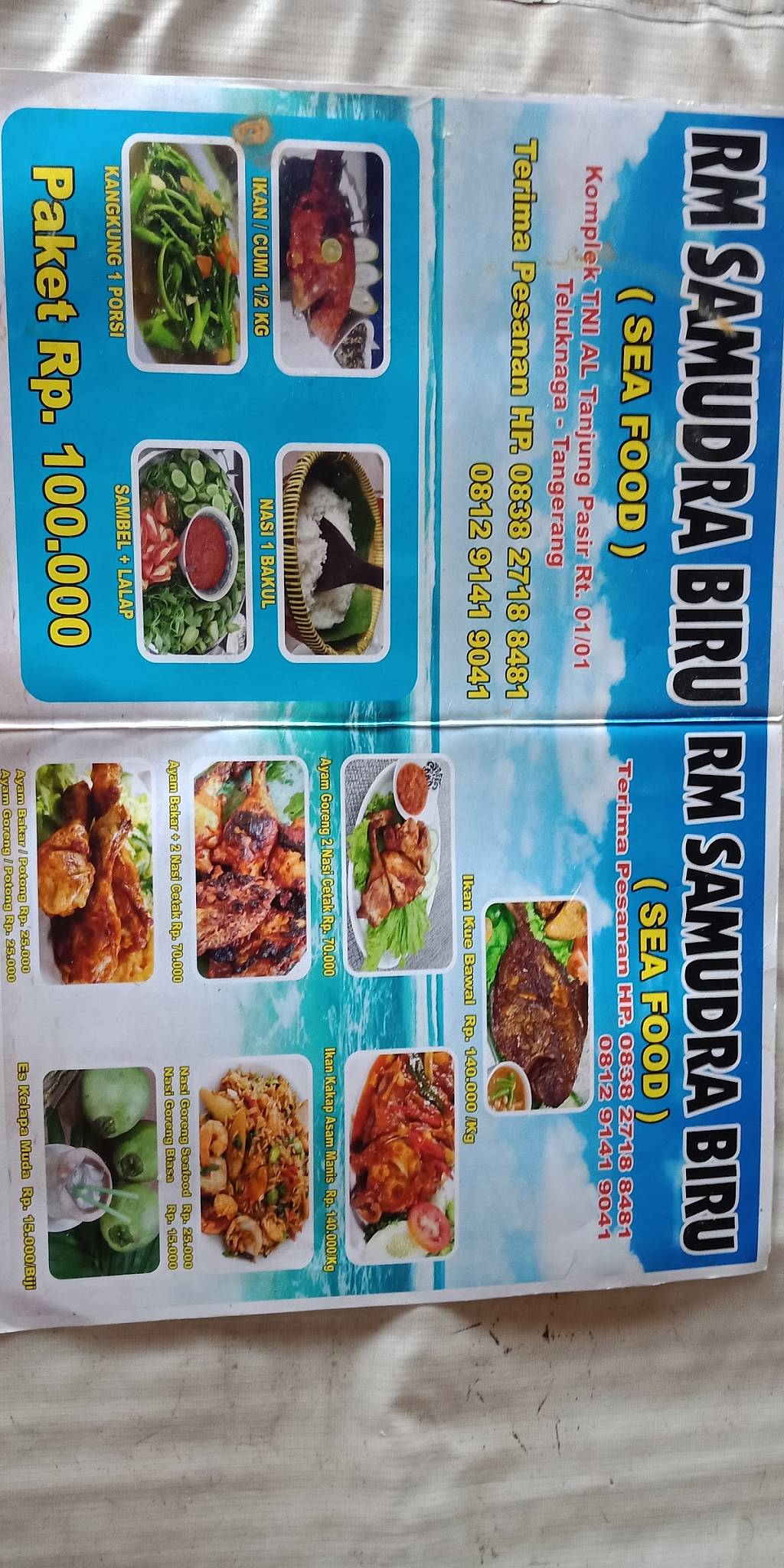 Menu at Rumah Makan Samudra Biru Bang Tadin restaurant, Tanjung Pasir