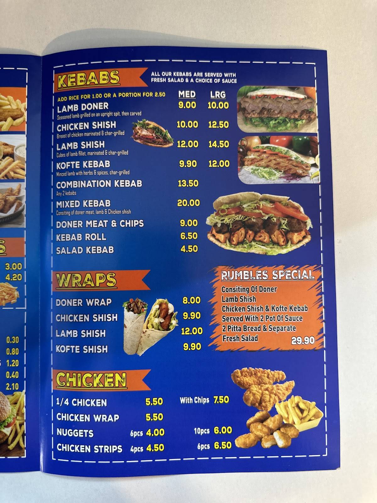 Menu at Rumbles Fish Bar, East Harling