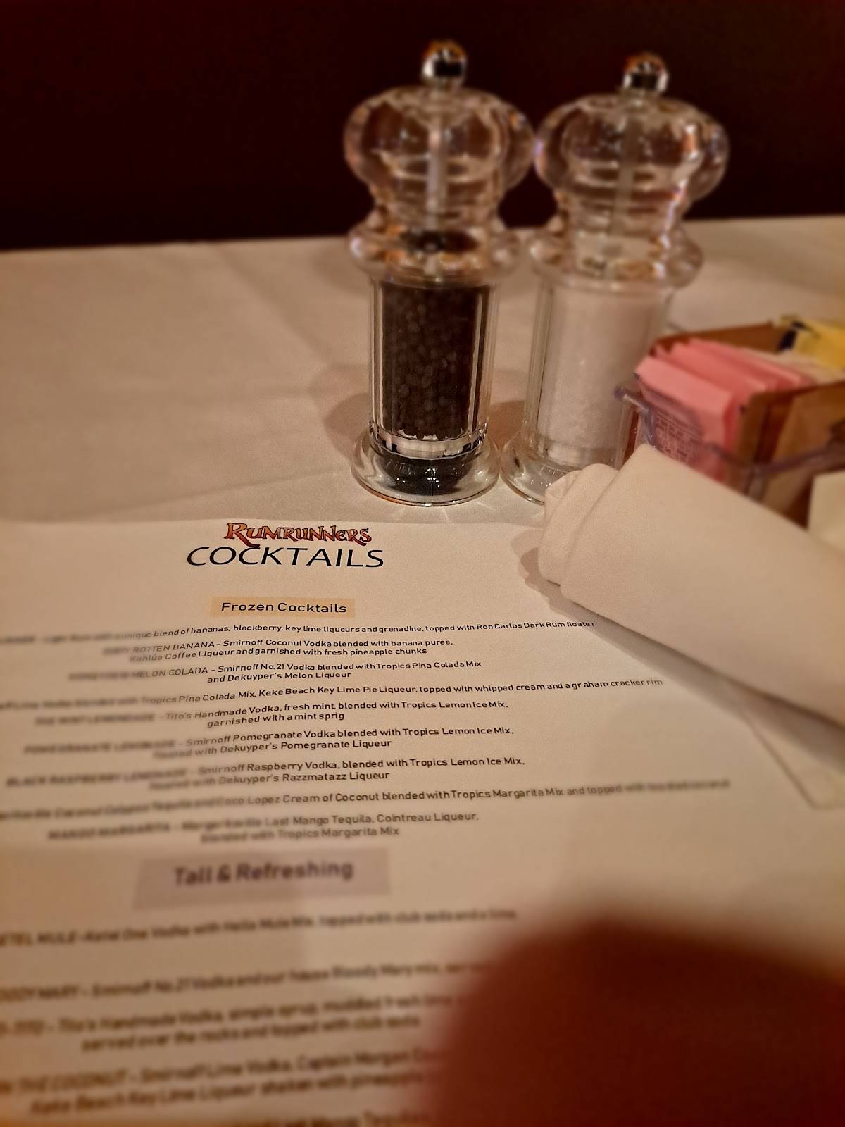 Menu at Rumrunners steakhouse, Cape Coral, Cape Harbour Dr