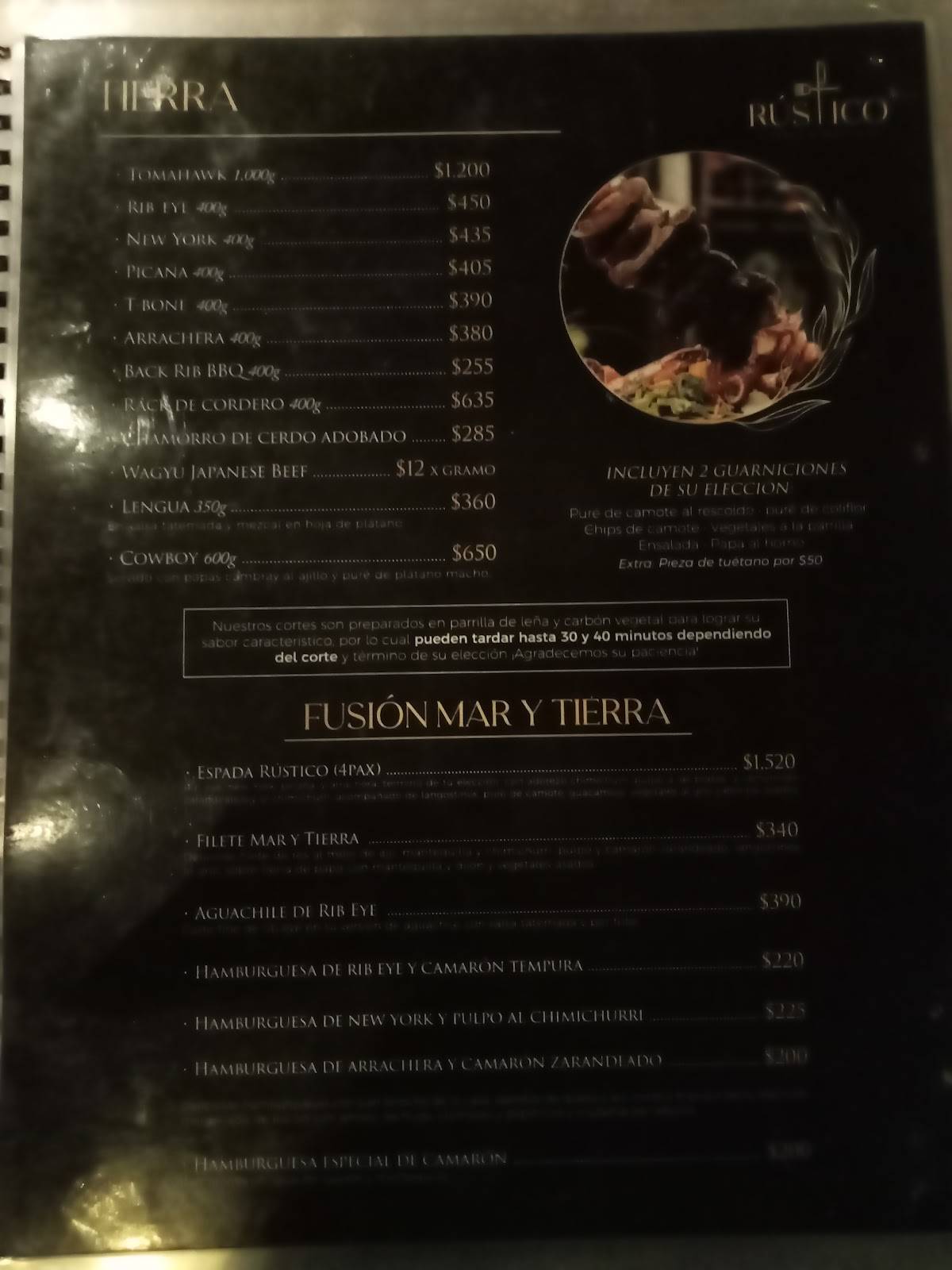 Carta del restaurante Rústico, Morelia