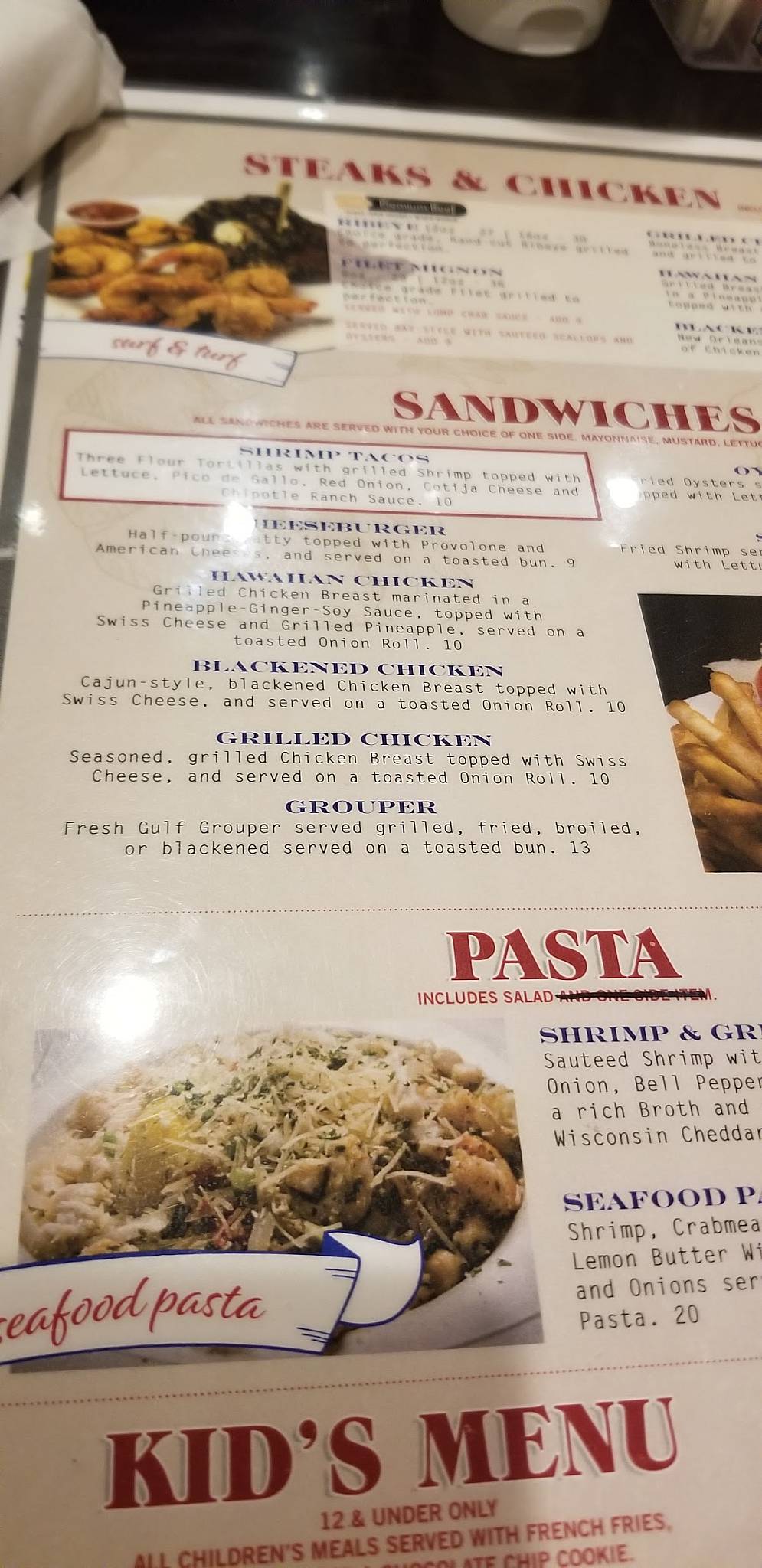 Menu at Rusty's Riverfront Grill restaurant, Vicksburg
