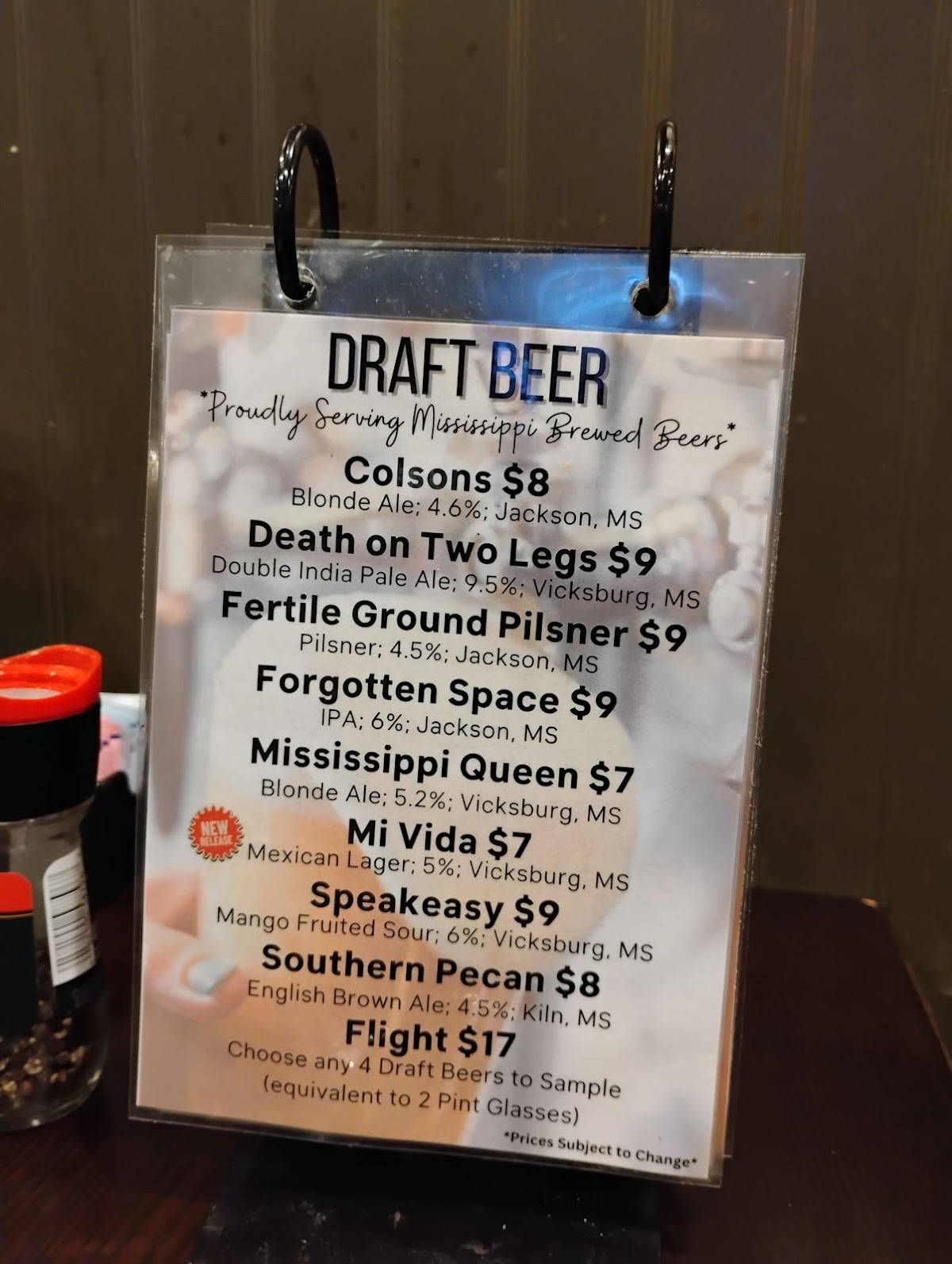 Menu at Rusty's Riverfront Grill restaurant, Vicksburg