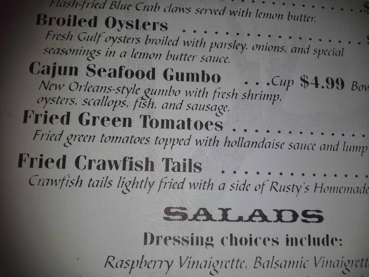 Menu at Rusty's Riverfront Grill restaurant, Vicksburg