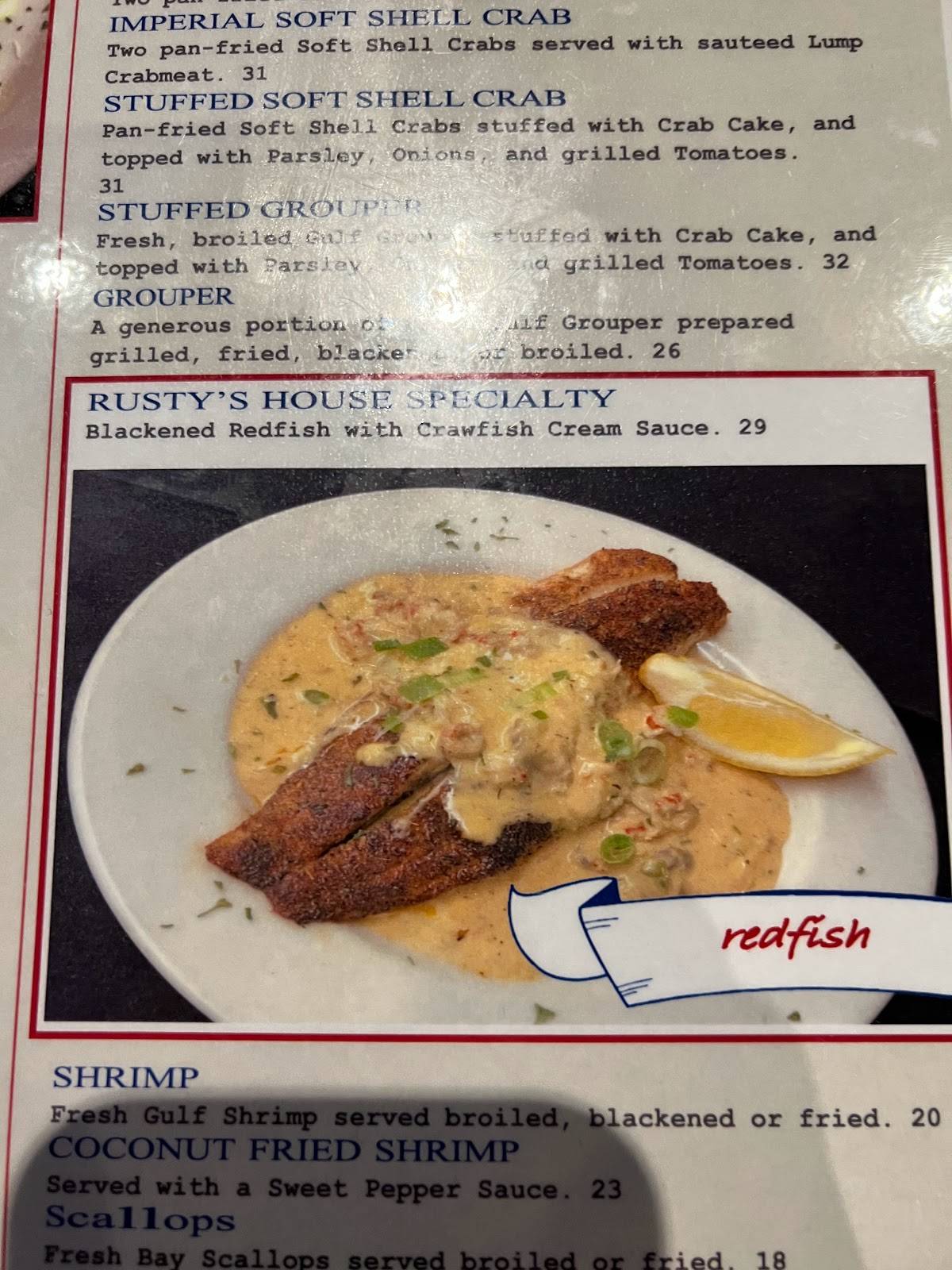 Menu at Rusty's Riverfront Grill restaurant, Vicksburg