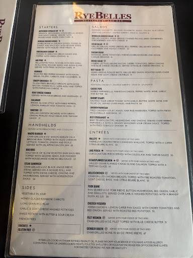 Menu at RyeBelles Restaurant & Bar, Saint Joseph