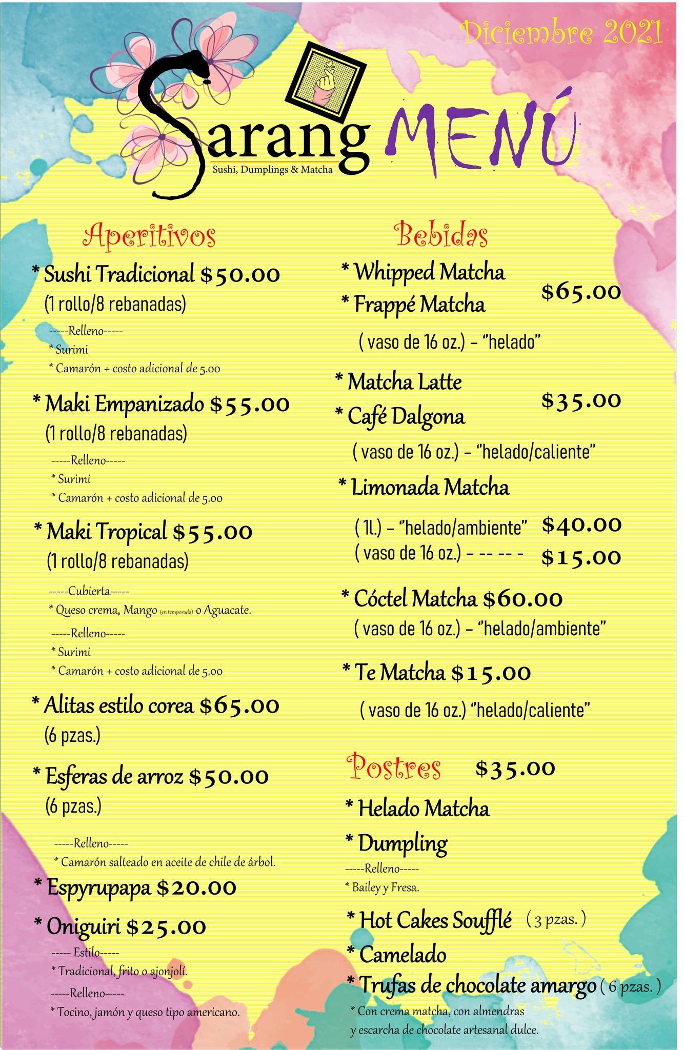Menu at SARANG restaurant, Mapastepec