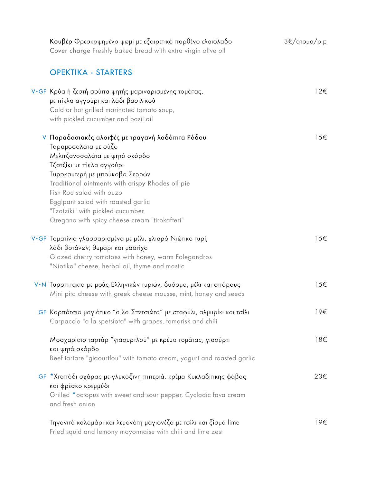 Carta de ANEMI Restaurant, Karavostasis