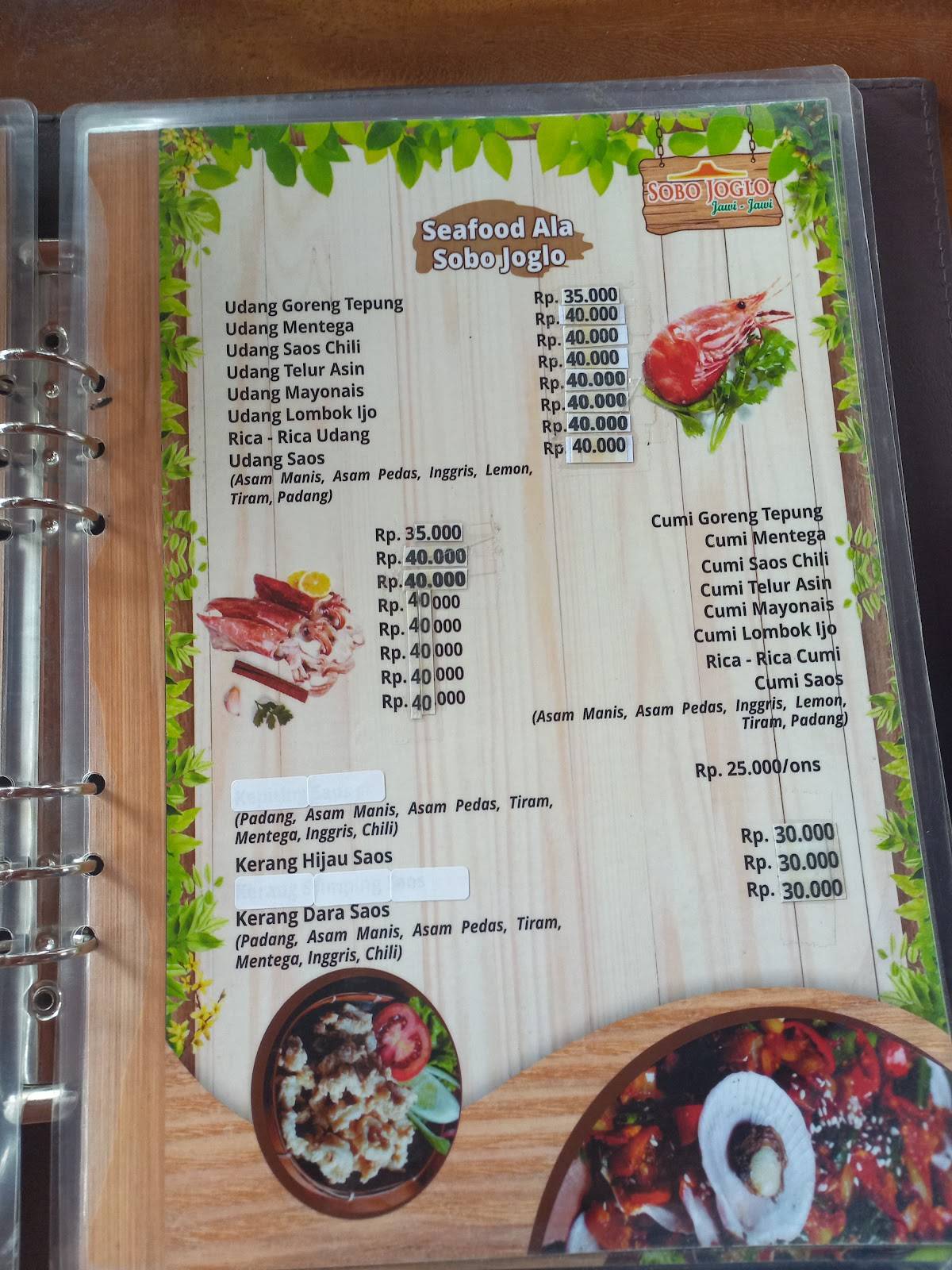 Carta del restaurante SOBO JOGLO Jawi Jawi, Indonesia