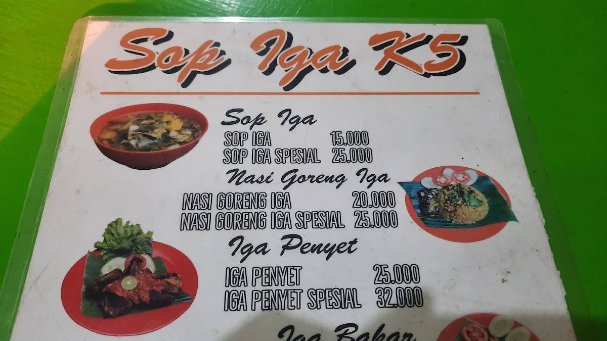 Carta del restaurante SOP IGA K5, Bandung
