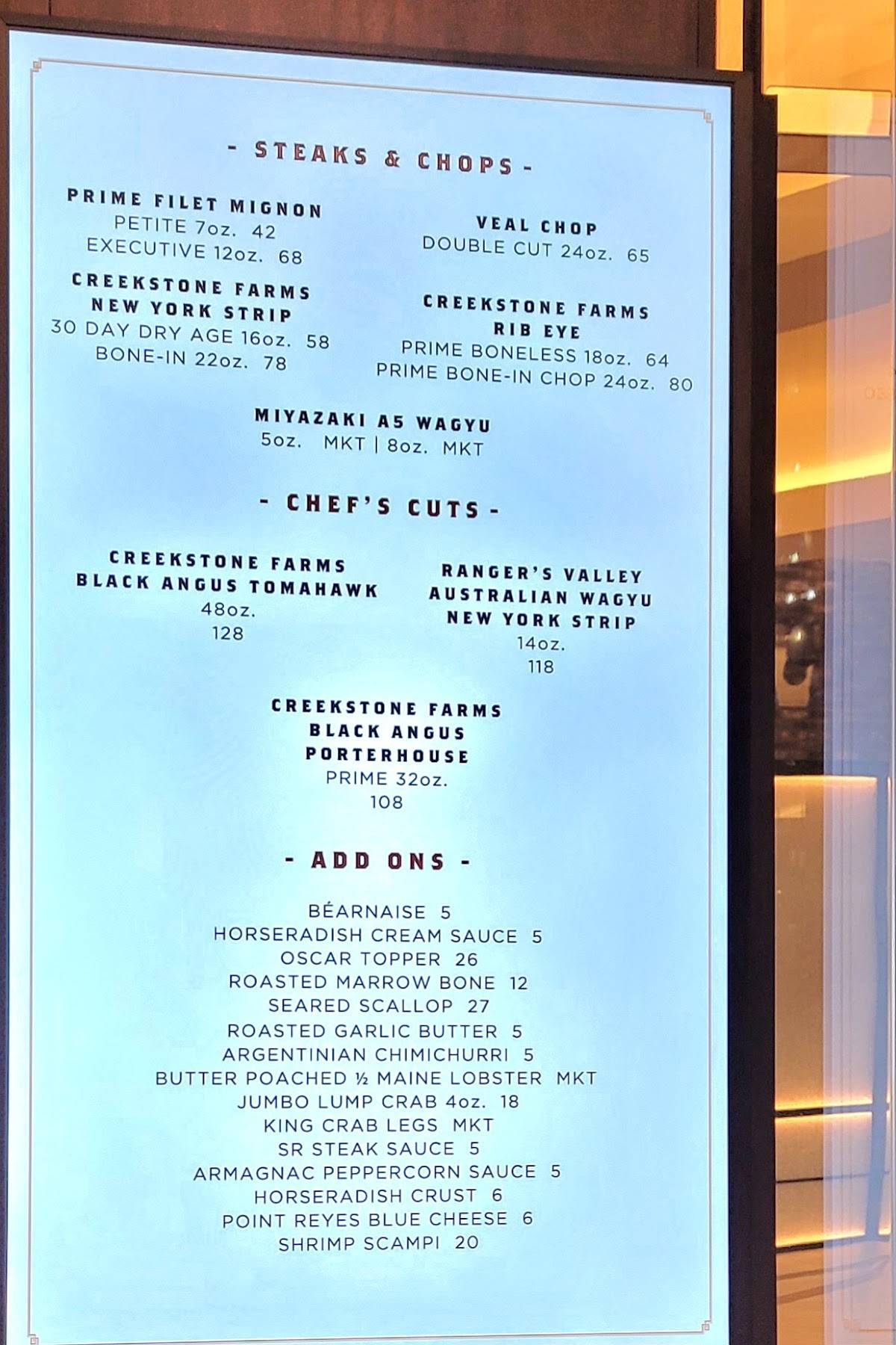 Menu at SR Prime Steakhouse, Elk Grove
