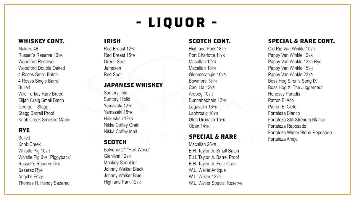 Menu at SR Prime Steakhouse, Elk Grove