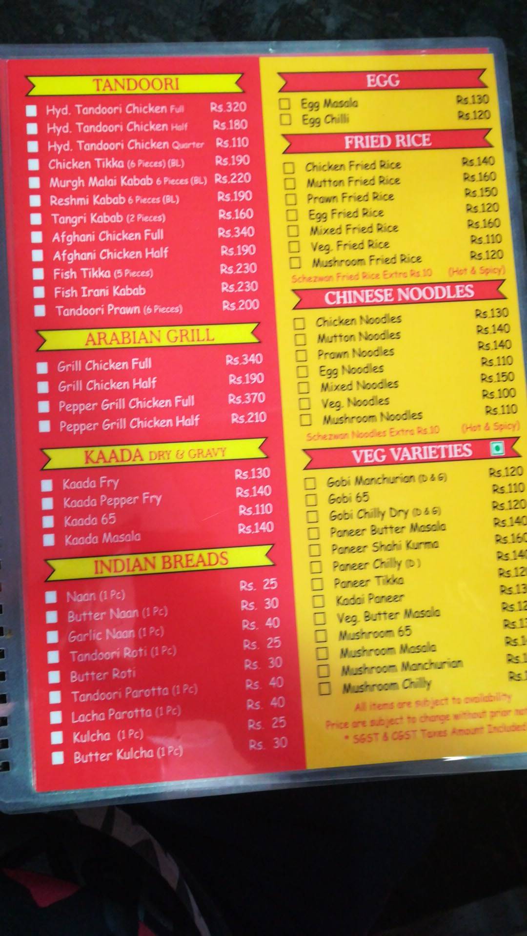 Menu at SS Hyderabad Biryani Irungattukottai, Sriperumbudur, No 57